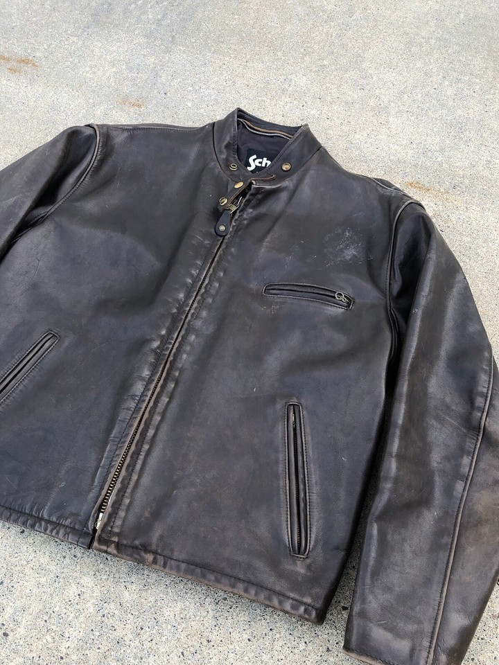 Schott Model 641 cafe racer Steerhide Leather Motorcycle Jacket Black ...