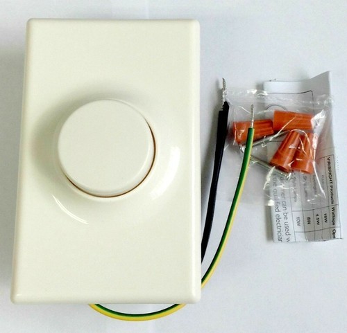 Push ON/OFF Switch Rotary Light Dimmer with Wall Plate - LED Compatible ...