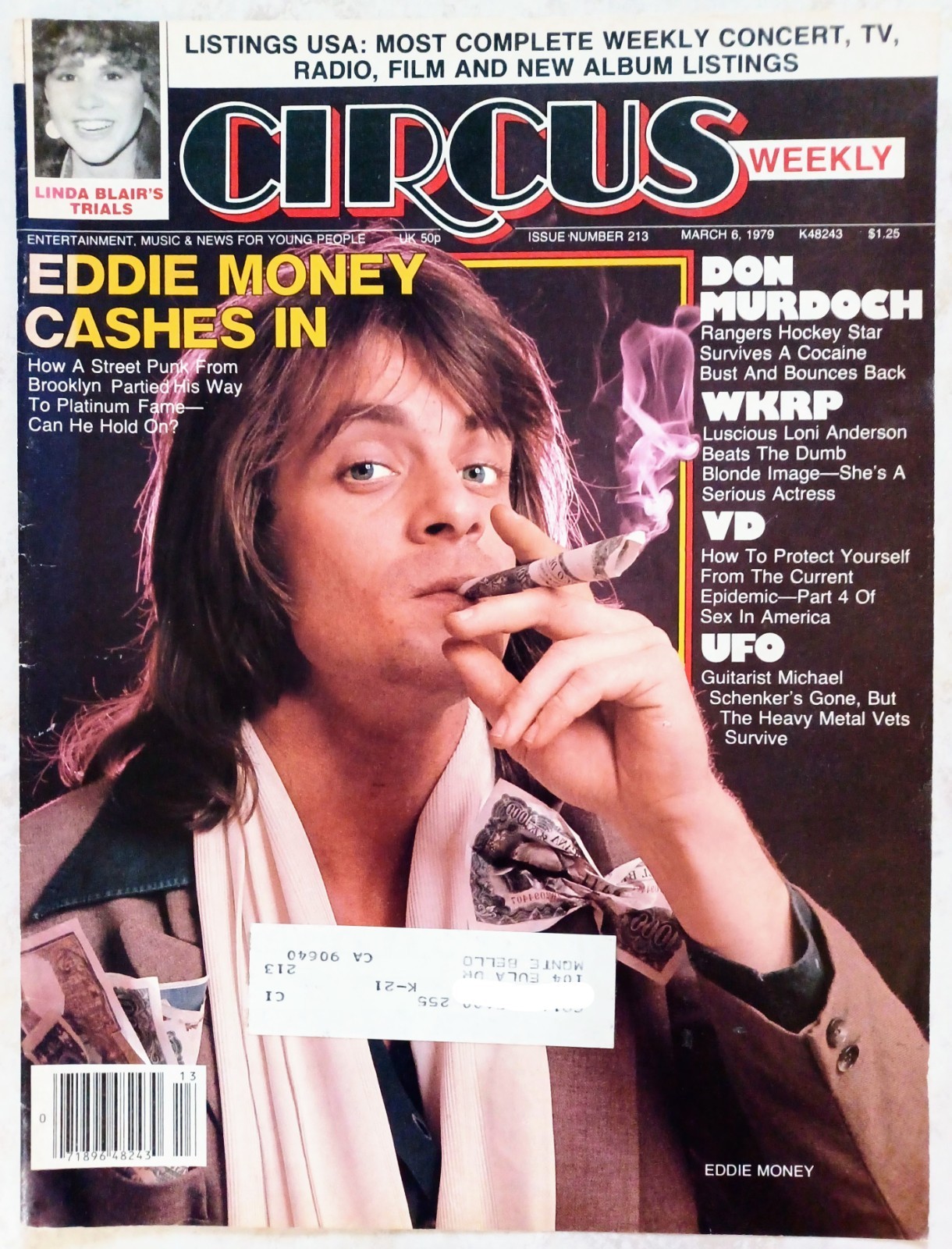 1979 CIRCUS MAGAZINE~COVER ONLY~EDDIE MONEY~POSTER PINUP ART ROCK MUSIC ...
