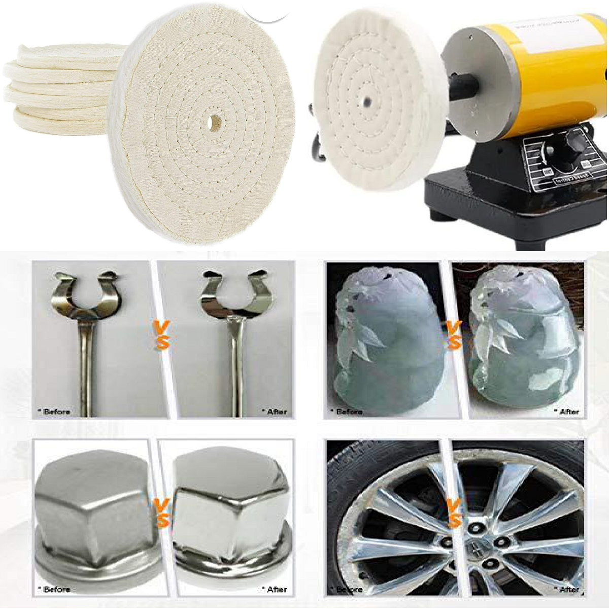 150/200mm Buffing Wheel for Polishing 5/8 inch Arbor White Yellow 40/50 ...
