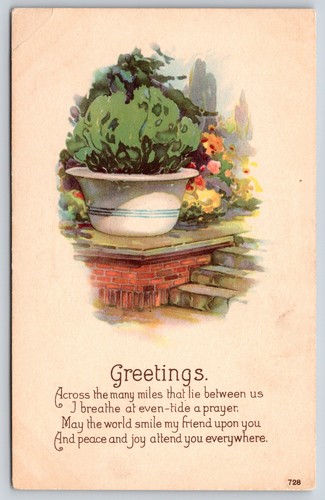 Greetings~Miles Between Us Poem~Potted Plant~Brick Wall~Karle Vintage ...