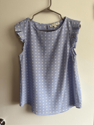 Monteau Womens Medium Blue and White Polka Dot Cap Sleeve Blouse NEW | eBay