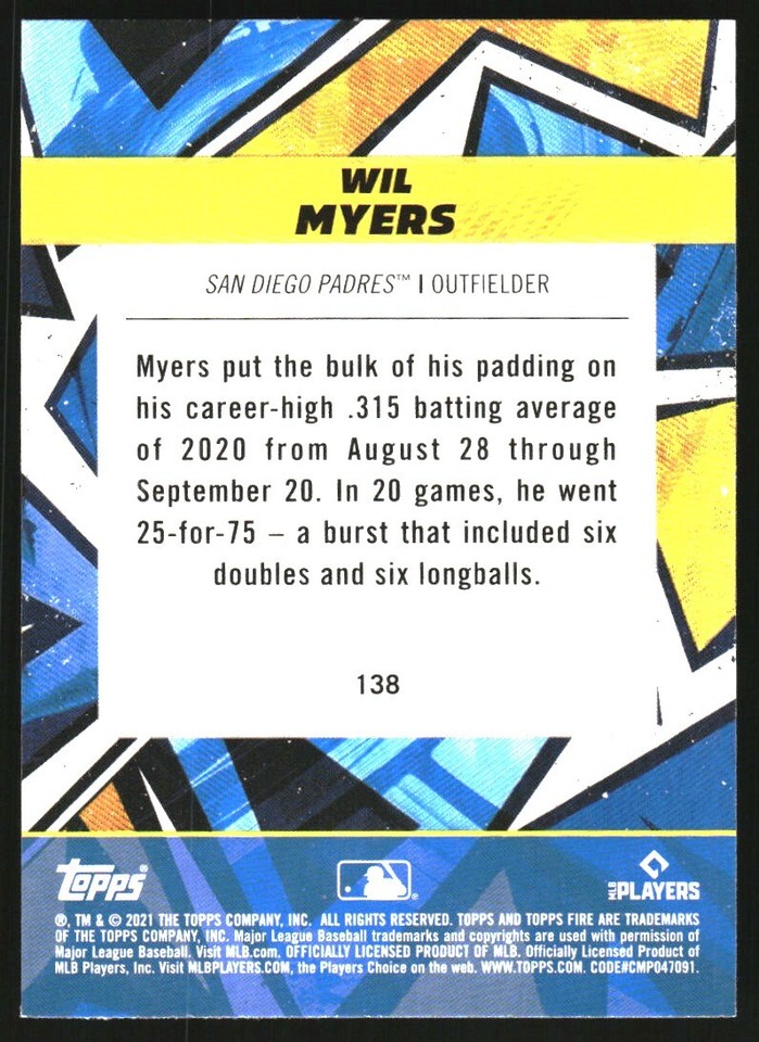 2021 Topps Fire Gold Minted #138 Wil Myers | eBay