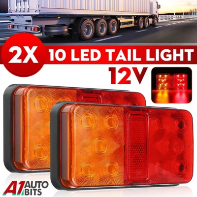 10 Led Rear Tail Lights Pair 12v Lamps 4 Function Trailer Caravan Truck ...