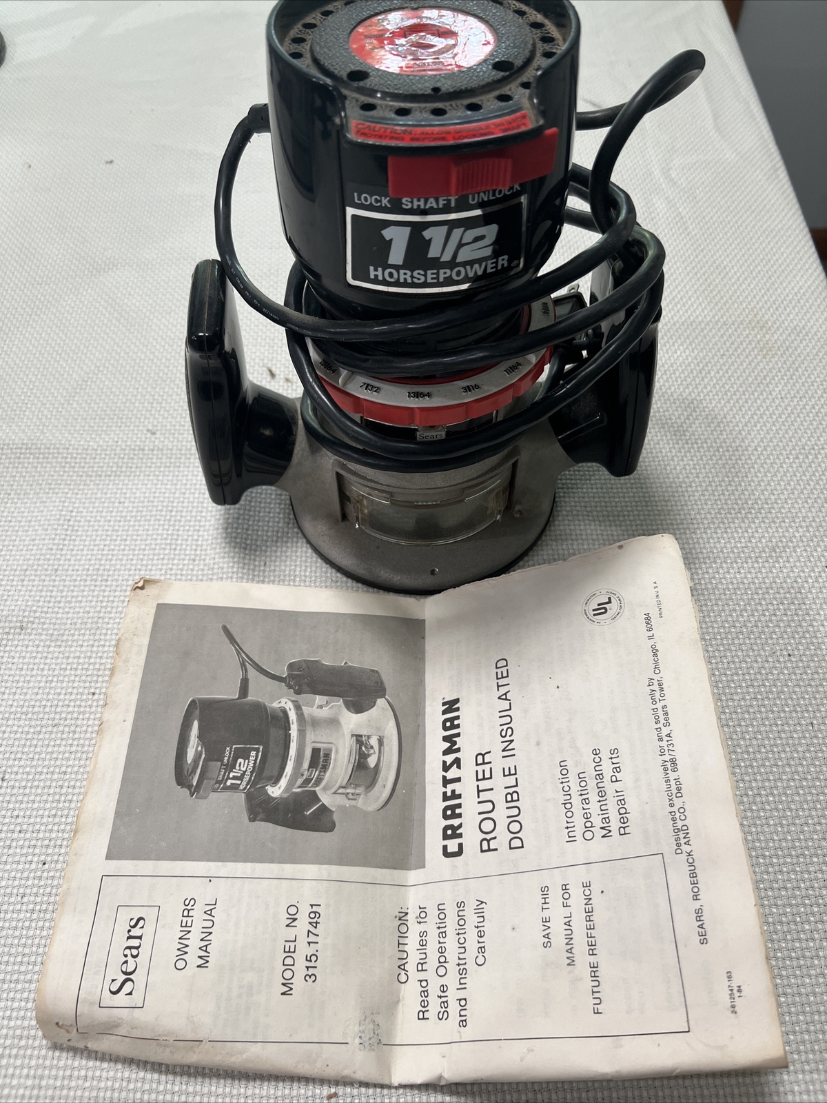 SEARS CRAFTSMAN ROUTER Model 315.17491 1-1/2 HP 8amp 25,000 RPM W ...