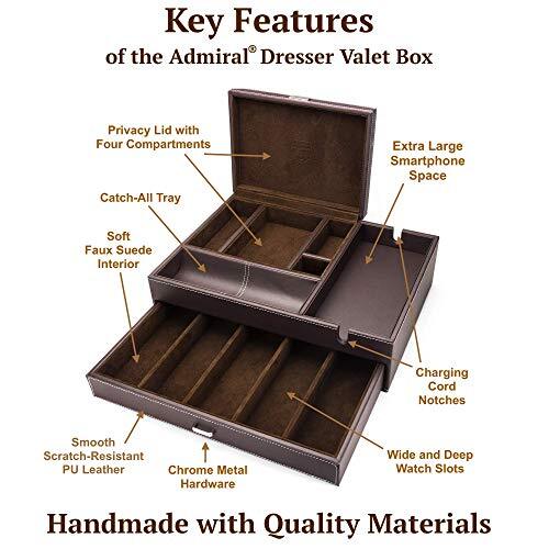 Mens Watch Box Leather Valet Tray - Bedside Table Organizer, Men's ...