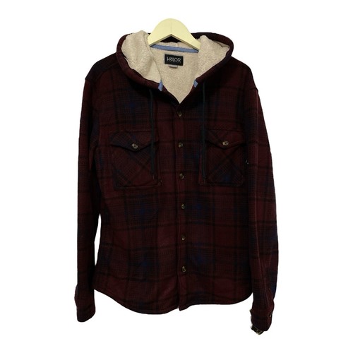 Valor Collective Hooded Shacket Mens S Burgundy Blue Sherpa Lined ...