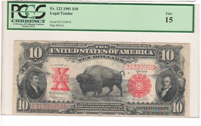 Bright Beautiful Bison Note $10 1901 Legal Tender Fr122 PCGS 15 (L@@K ...