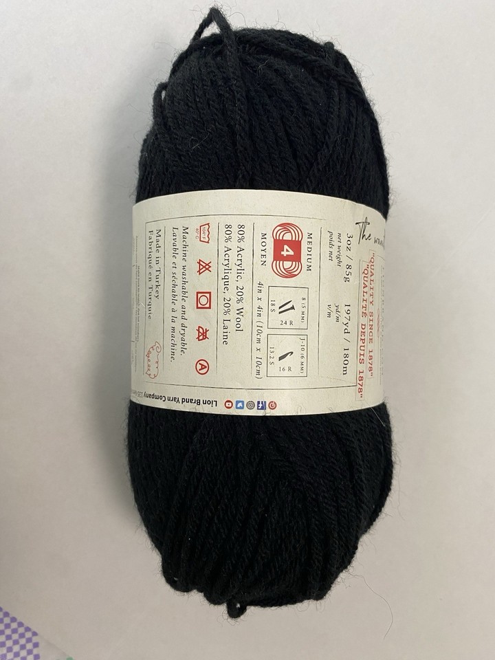 Lion Brand Yarn Wool Ease Black Noir 4-ply Medium 80% Acrylic 20% Wool ...