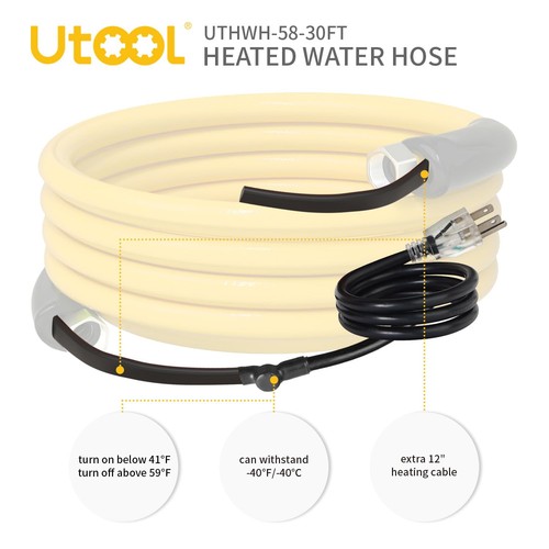 30 FT Heated Water Hose for RV Camper with 90 Degree Elbow, NSF 372 ...