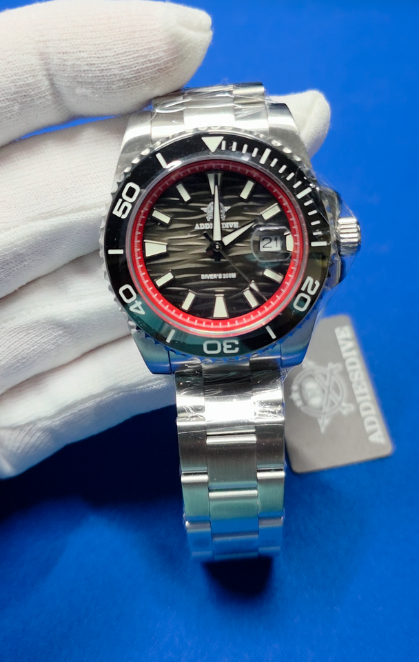 Addiesdive AD2514 Diver Quartz Watch 41mm 200m Red Gray Wave New With ...