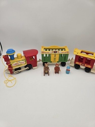 Vintage Fisher Price Little People Circus Train 3 Cars Bear Monkey ...