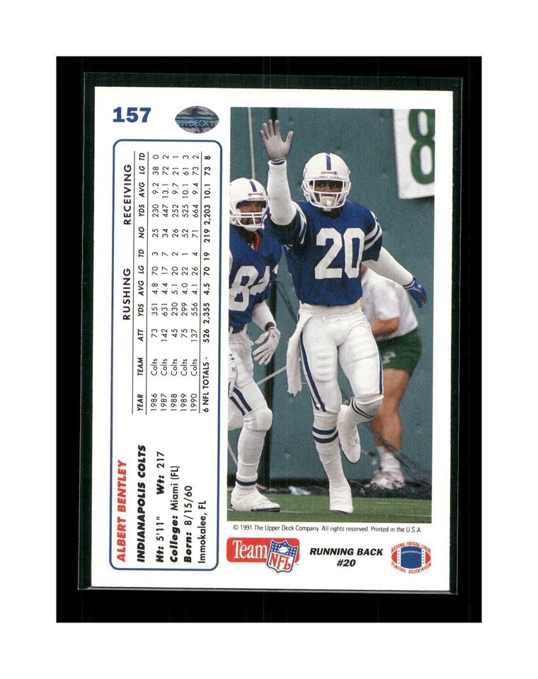 1991 Upper Deck Albert Bentley #157 Indianapolis Colts FOOTBALL | eBay