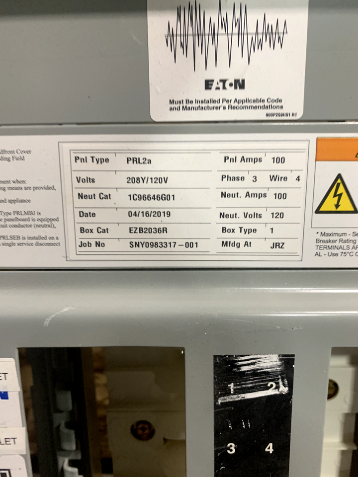 NEW NO BOX EATON PRL2A 30 ckt 208/120V MLO interior *SHIPS SAME DAY UPS ...