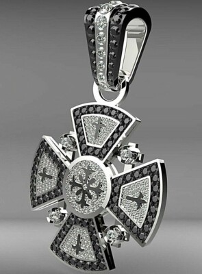 2.50Ct Round Maltese Cross Charm Special Pendant 14K White / Black Gold ...