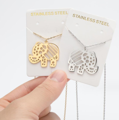 Titanium Silver/Gold Elephant Pendant Chain Necklace | eBay