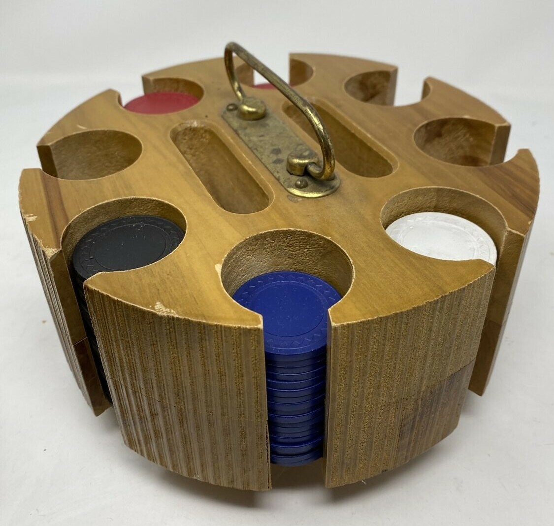 Vintage Wooden Poker Chip Carousel Caddy with Faux Alligator Cover ...