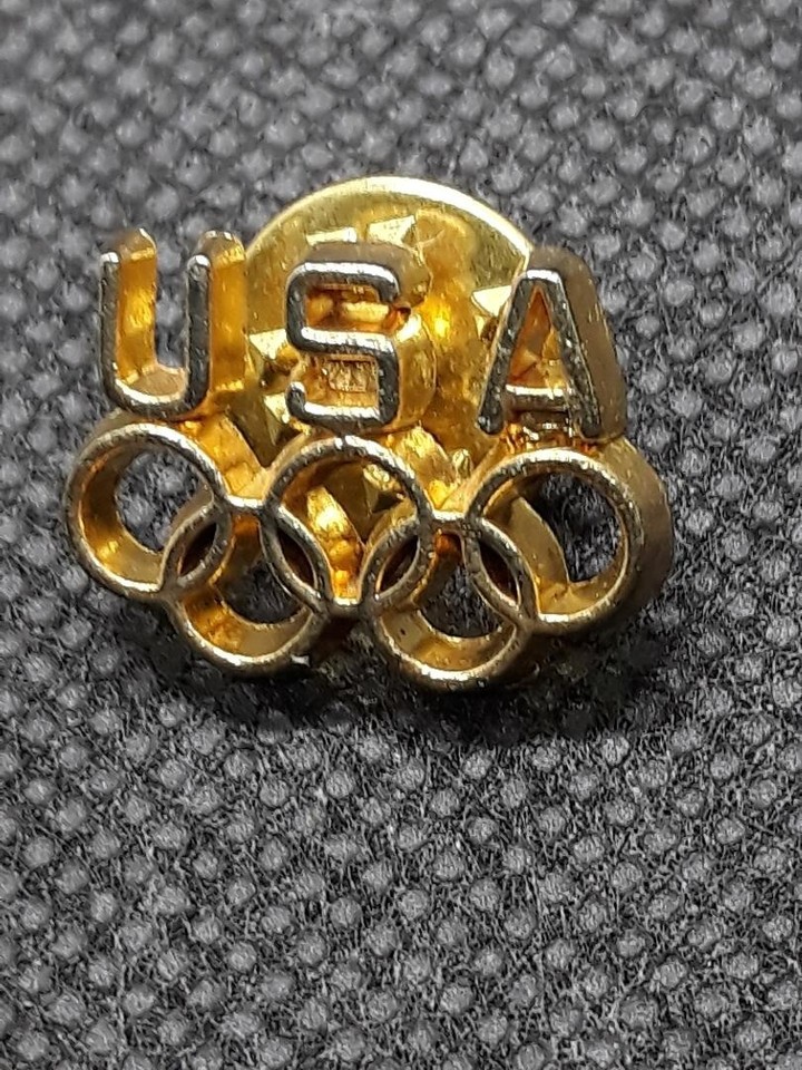 Vintage Gold Tone USA Olympics Rings Logo Lapel Pin Tie Back Hat Pin | eBay