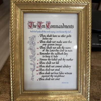 Ten Commandments Calligraphy Framed Art Print 9 X 6 Gold Frame ...