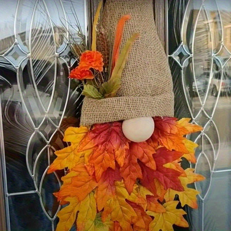 Autumn Maple Leaf Beard Gnome Floral Fall Harvest Thanksgiving Wreath ...