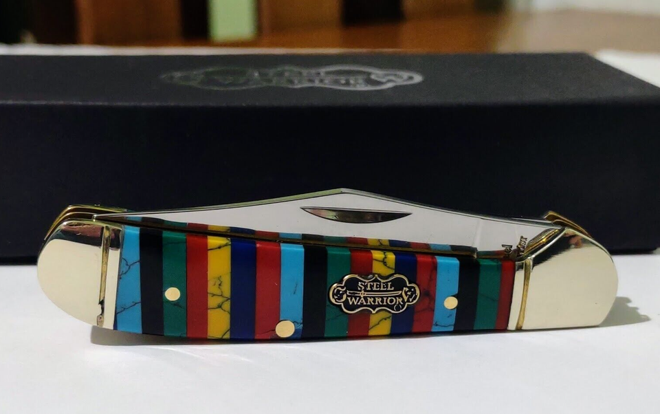 LOCKING COPPERHEAD TURQUOISE STONE HUNTING POCKET KNIFE W/ DISPLAY CASE ...