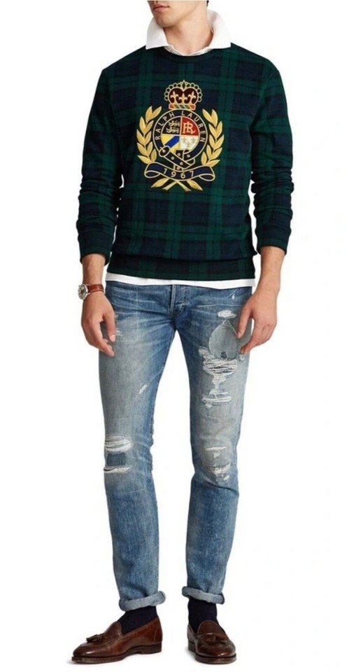 Polo Ralph Lauren Blackwatch Plaid Gold Logo Crown Fleece Sweatshirt ...