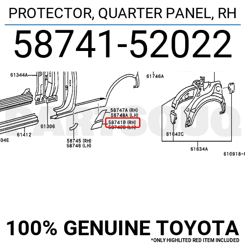 5874152022 Genuine Toyota PROTECTOR, QUARTER PANEL, RH 58741-52022 | eBay