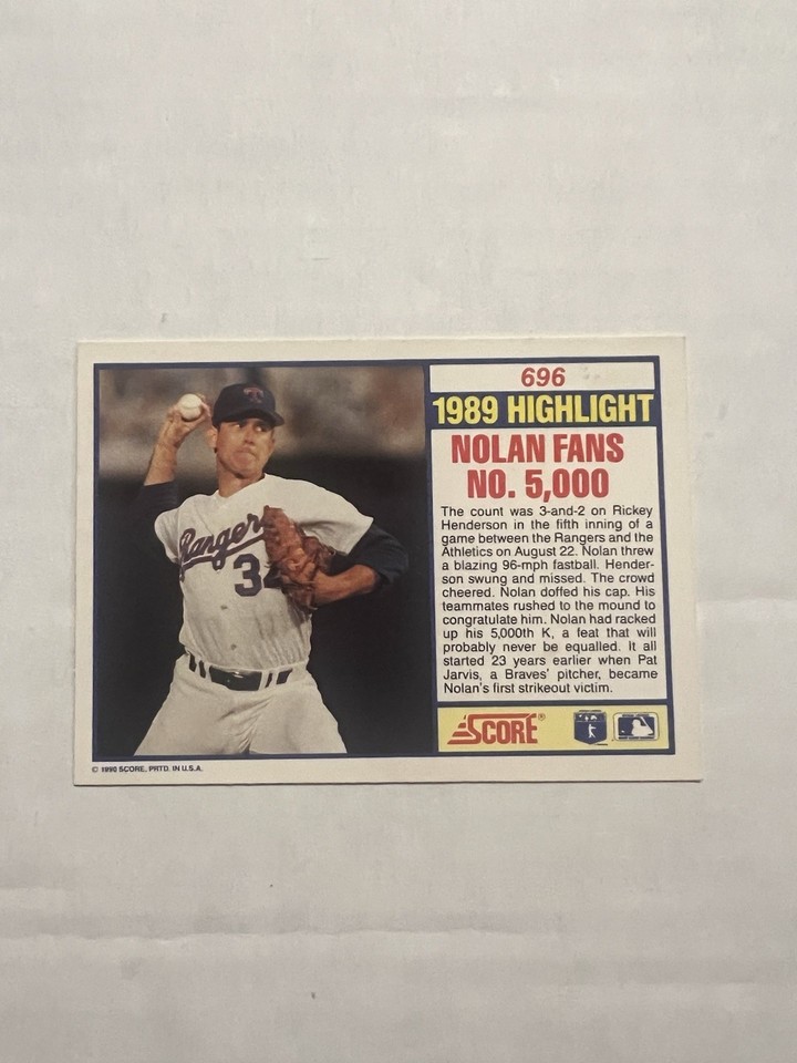 1990 Score Nolan Ryan #696 Texas Rangers Highlight Card 5000 Strikeouts ...