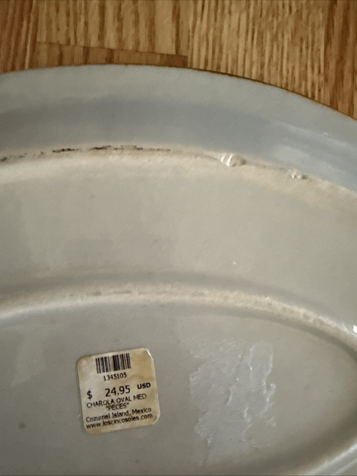 Vintage Ceramic Crackle Hand Painted Mexican 13.75" Oval Platter Fish ...