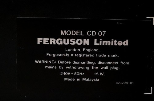 Ferguson Stereo Compact Disc Player - Black - Unit Only (CD 07) *FAULTY ...