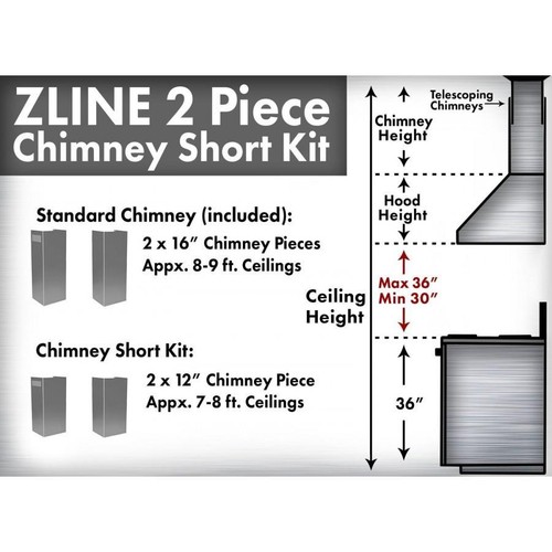 ZLINE SHORT WALL Chimney KIT FOR 7-8 ft ceiling OUTDOOR model 597-304 ...