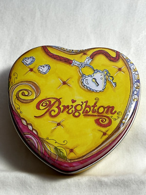 BRIGHTON JEWELRY HEART SHAPE TIN TRINKET BOX 3-1/2 X 3-1/2" SNAP ON LID ...