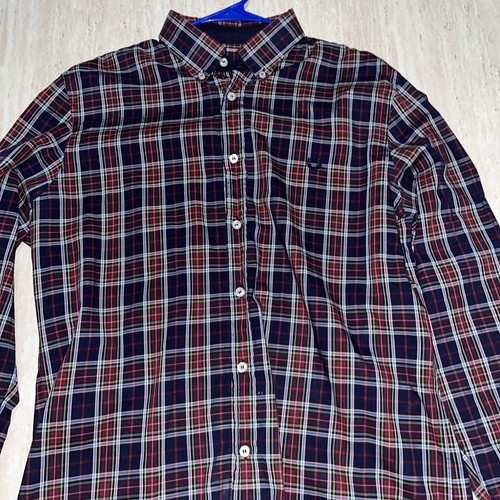 Fred Perry Men's Blue Maroon checkered long sleeve shirt XL slim made ...
