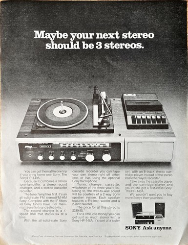 SONY HP-149A - Record Player - 8 Track Stereo - Vintage 1972 Print Ad ...