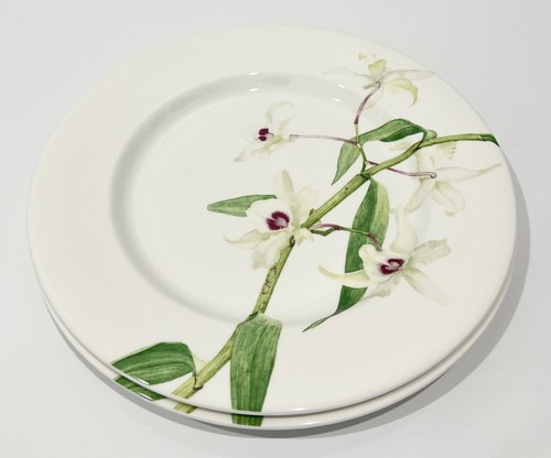 BLOCK Fine China WHITE ORCHID Flower Pattern 10 5/8 DINNER PLATES Set ...