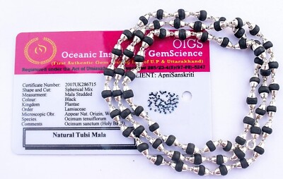 Black Tulsi Mala in Silver Designer Caps (3 mm, 55 Beads, Certified ...