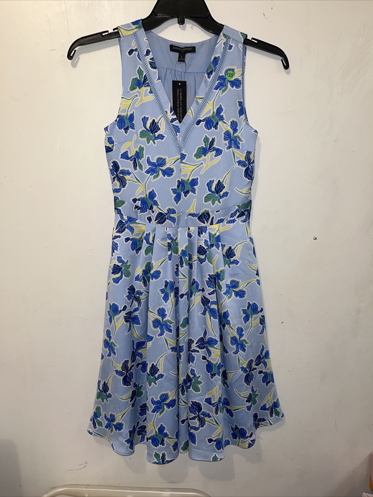 Banana Republic Factory Dress Size 0 Blue Floral V-Neck Sleeveless ...