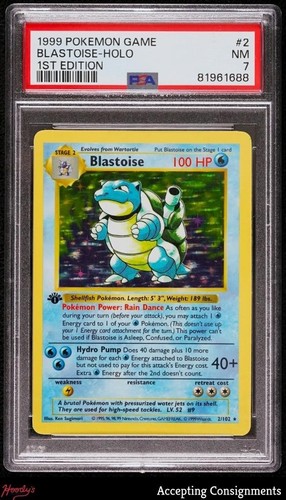 1999 Pokemon Base 1st Edition Shadowless #2 Blastoise HOLO R PSA 7 NM ...