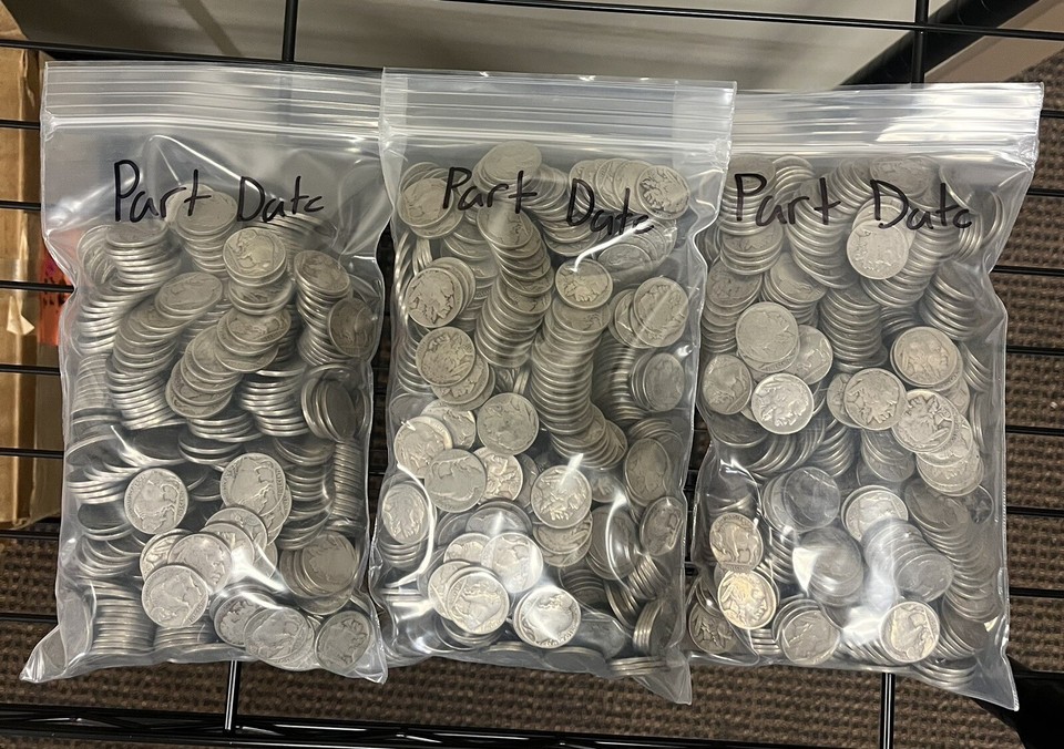 BUFFALO NICKELS BAG OF 500 PARTIAL DATE Bulk Lot Indian Head Coins 1913 ...