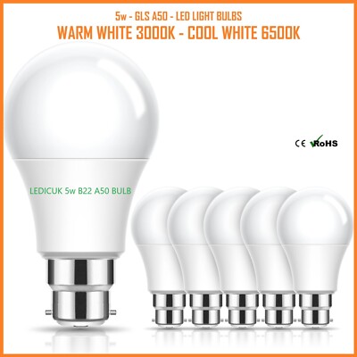 5W GLS LED Bulb B22 Bayonet LED 40w Light Bulbs Warm/Cool White Lamps ♻ ...