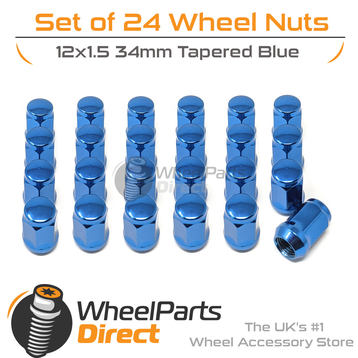 Blue Wheel Nuts (24) 12x1.5 Tapered 34mm For Ford Ranger Raptor 19-20 ...