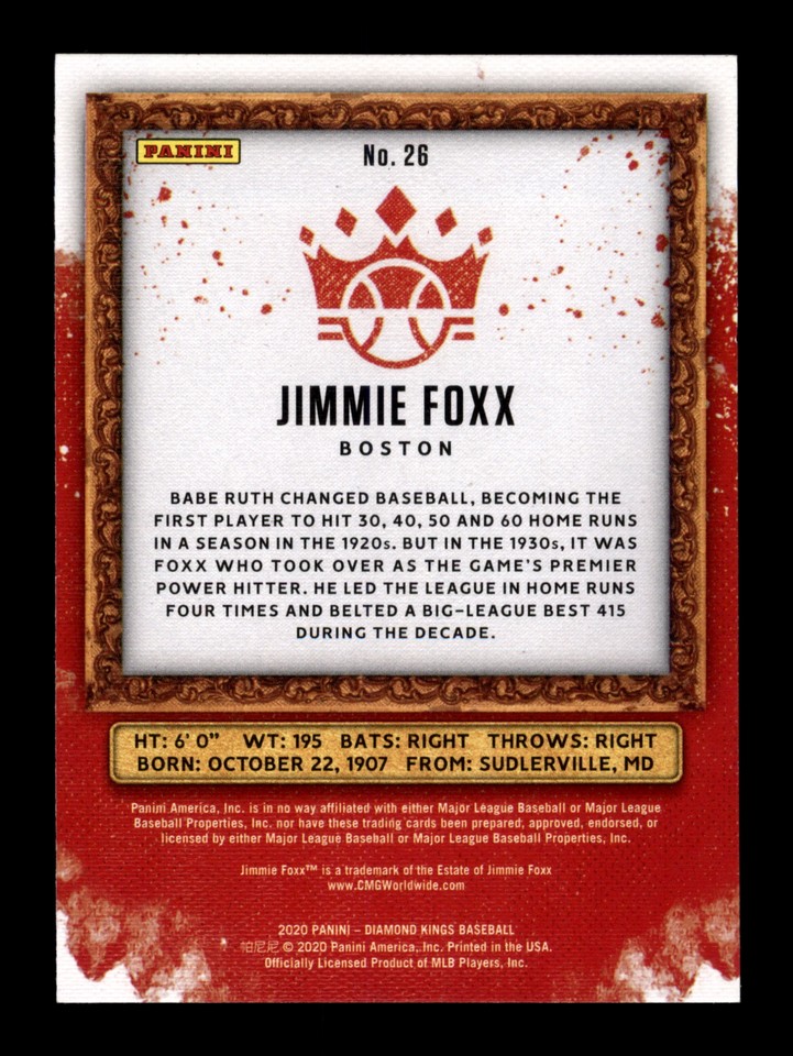 2020 Panini Diamond Kings #26 Jimmie Foxx Boston Red Sox | eBay