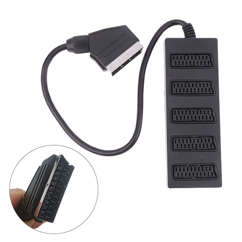 21Pin Scart 5 Way Splitter 21p Scart Male To 5 Female Adapter Connecto w