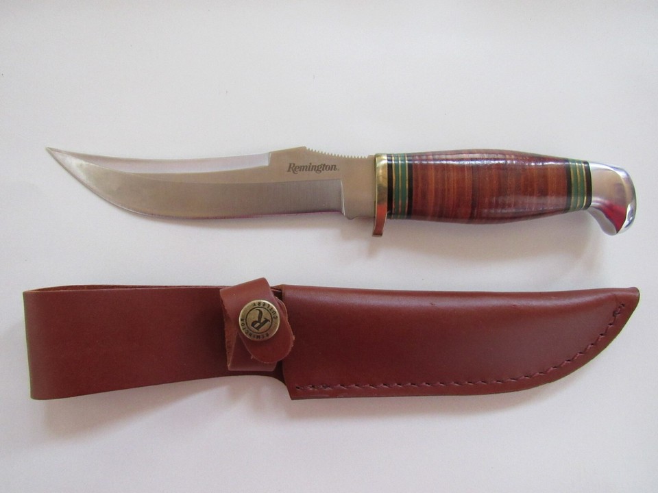 Remington Hunting Knife Fixed Blade Stacked Leather Handle Leather ...