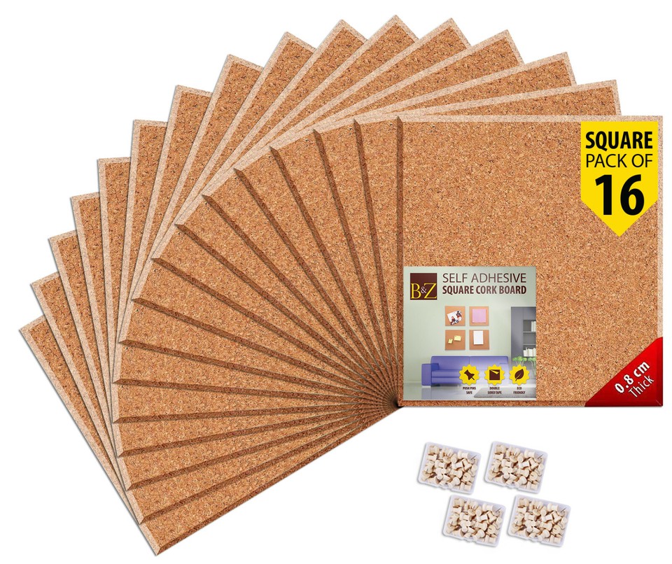 Sticky Cork Board Square Tiles Self Adhesive Mini Wall Bulletin Notice ...