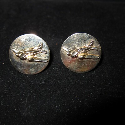 VINTAGE PROPELLER PLANE CUFF LINKS YELLOW GOLDTONE EACH ONE IS 1" ROUND ...