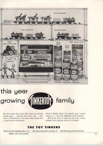 1957 PAPER AD 2 PG Tinkertoy Toys Original Circus Train Tom Belle ...