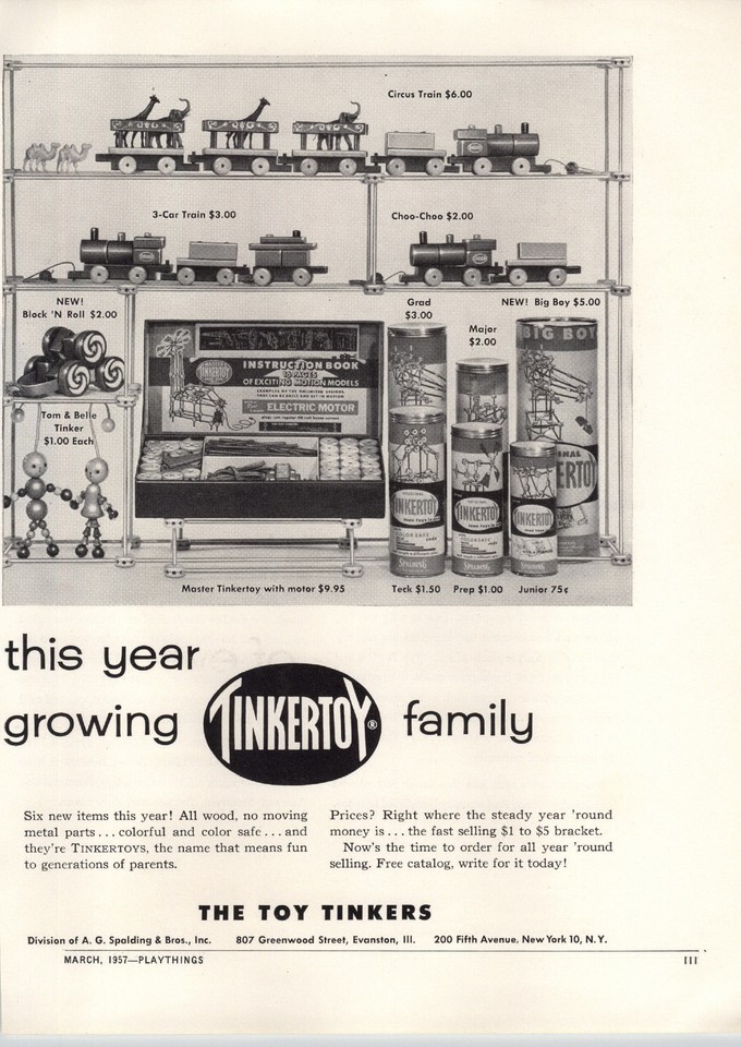 1957 PAPER AD 2 PG Tinkertoy Toys Original Circus Train Tom Belle ...