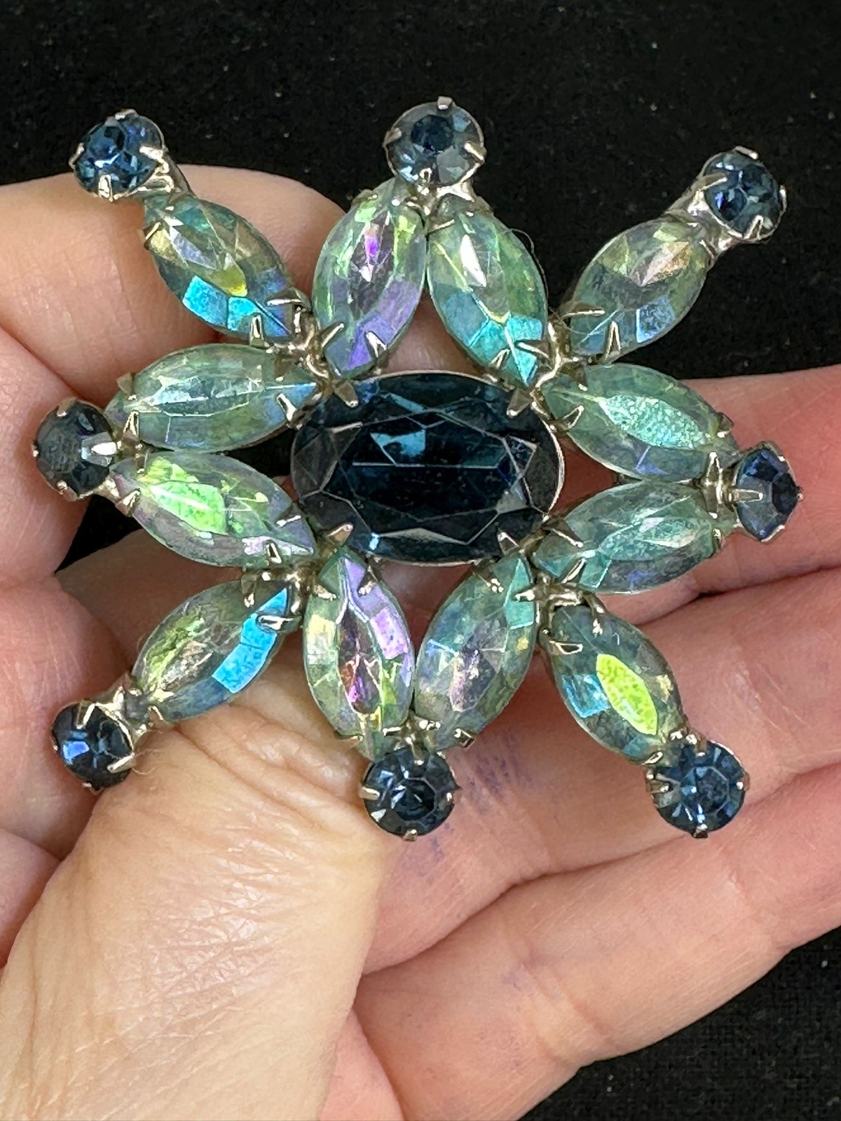 Flower Vitrail Watermelon Navette & Blue Rhinestone V… - Gem