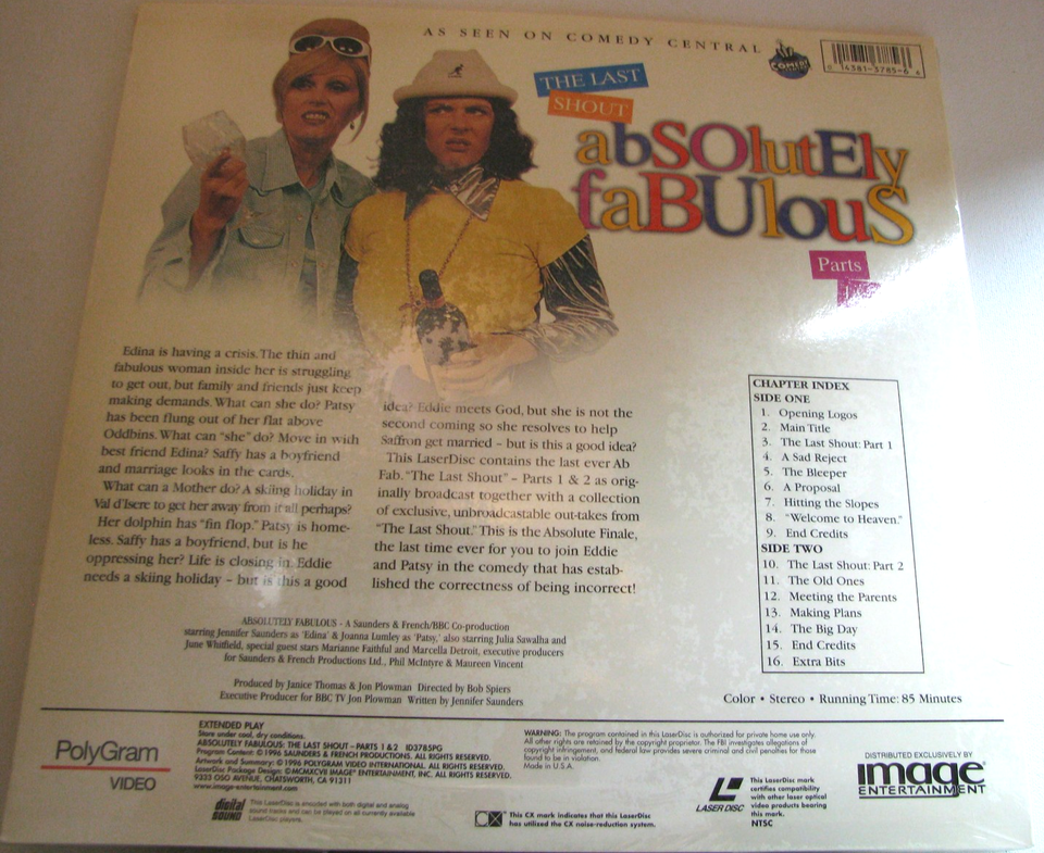 STILL-SEALED LASERDISC: ABSOLUTELY FABULOUS: THE LAST SHOUT-PARTS 1 & 2 ...